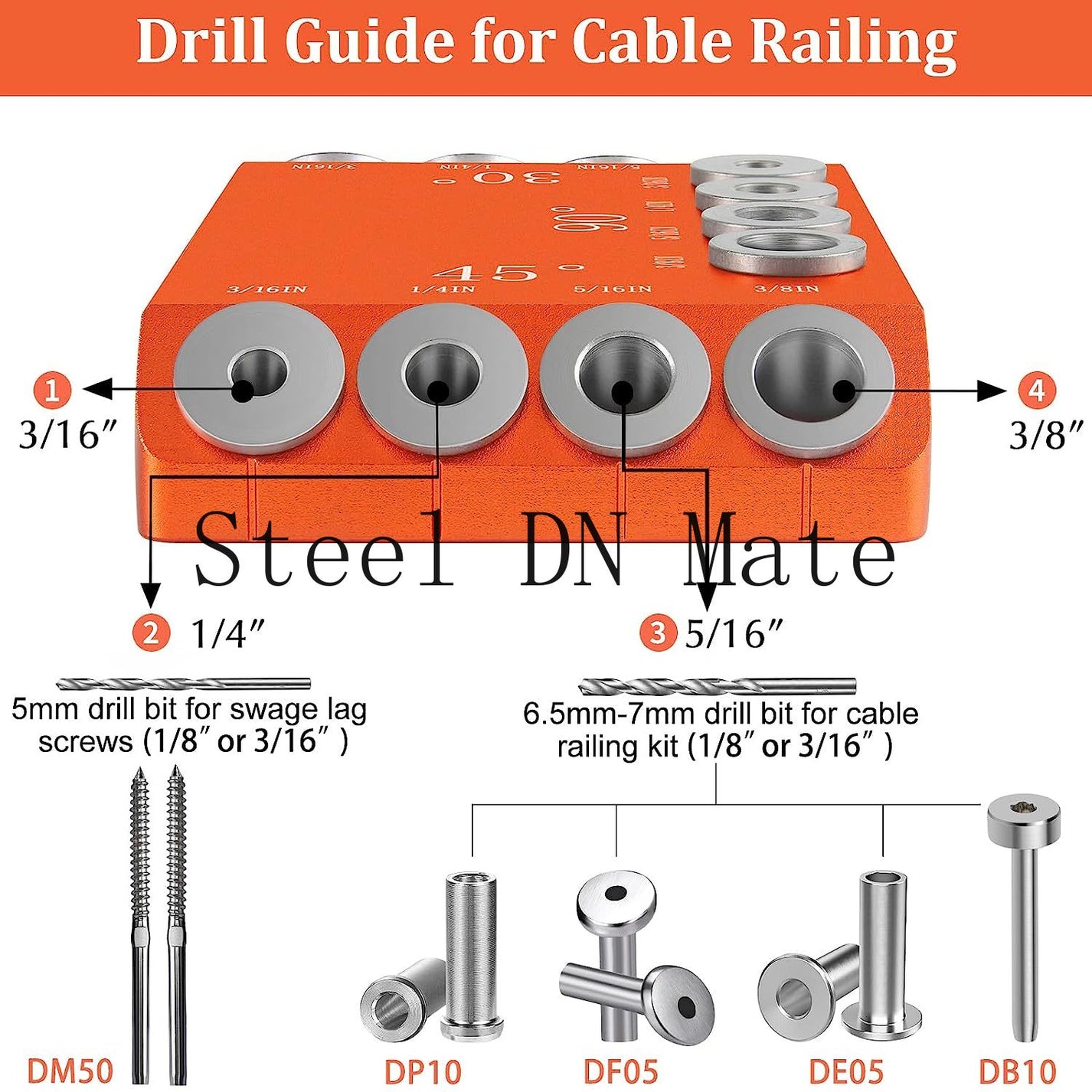 Steel DN Mate 30 45 90 Degree Angle 4 Sizes Drill Hole Guide Jig for
