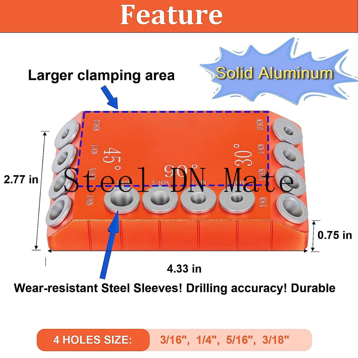 Steel DN Mate 30 45 90 Degree Angle 4 Sizes Drill Hole Guide Jig for